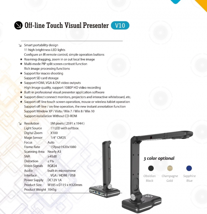 Multi Interface Smart Book Document Scanner Presentation Visualizer Camera