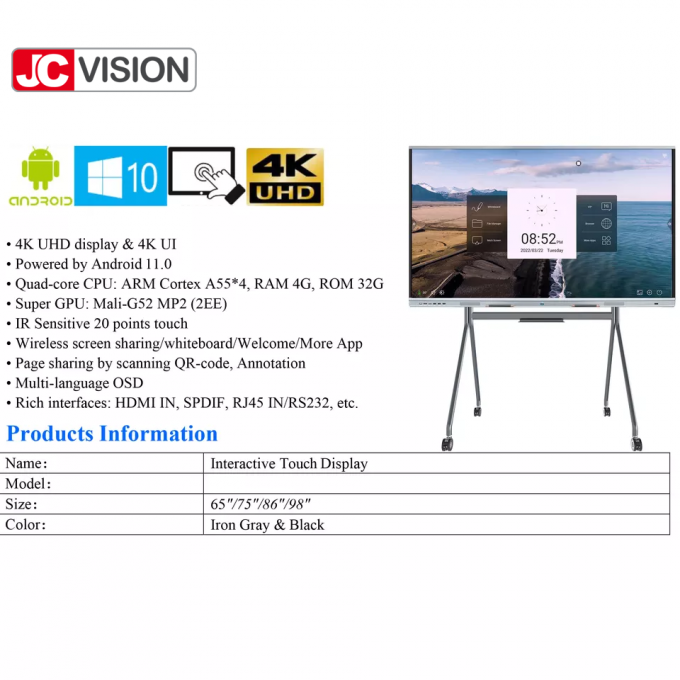 55 - 100 Inch Smart Interactive Whiteboard 4K UHD DLED Backlight For ...