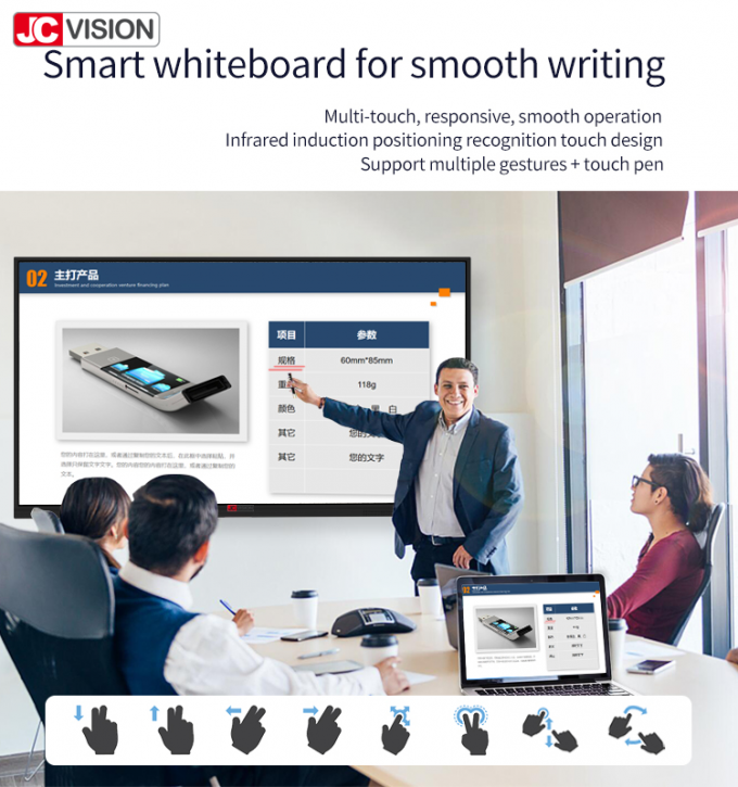 JCVISION 105 Inch Infrared Touch Smart Board Android 11 Interactive ...