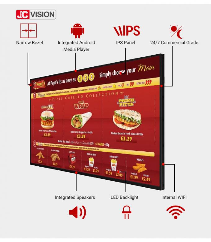 43 / 55inch Narrow Bezel Frame LCD Advertising Display Digital Menu ...