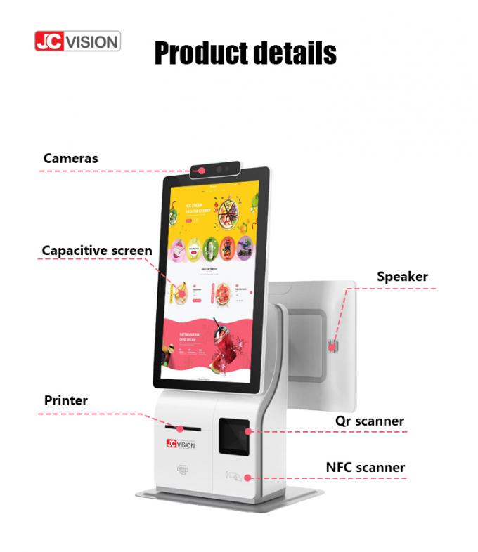 JCVISION White 15.6 Inch Self Service Check Out Kiosk Android 11.0 ...