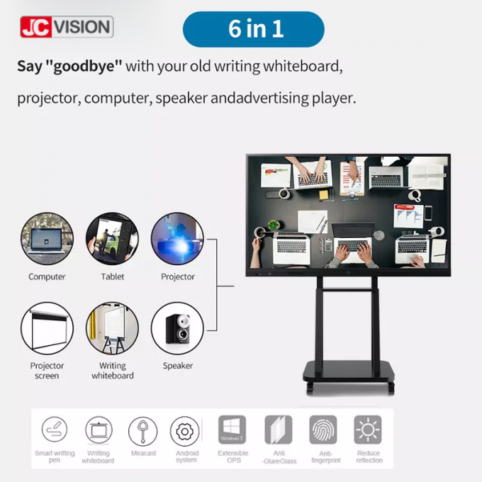 JCVISION 86inch Classroom Teaching Interactive Smartboard Compatible ...